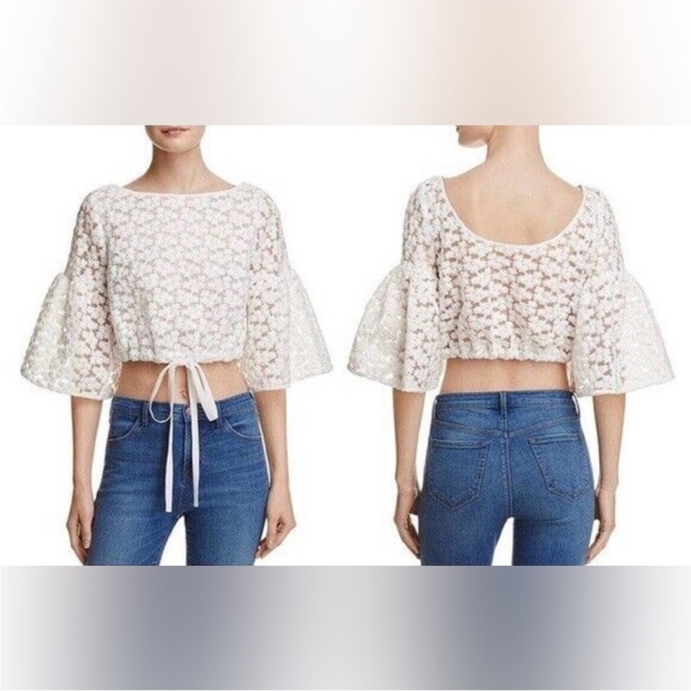 Milly “Lydia” Floral Embroidered Lace Crop Top - Gem